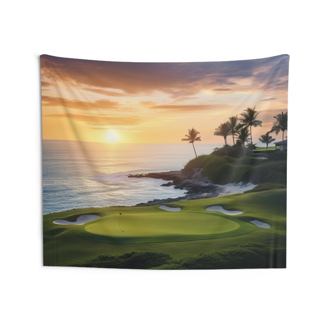 Golf Course Tapestry, Sunset Ocean Tropical Wall Art Hanging Cool ...