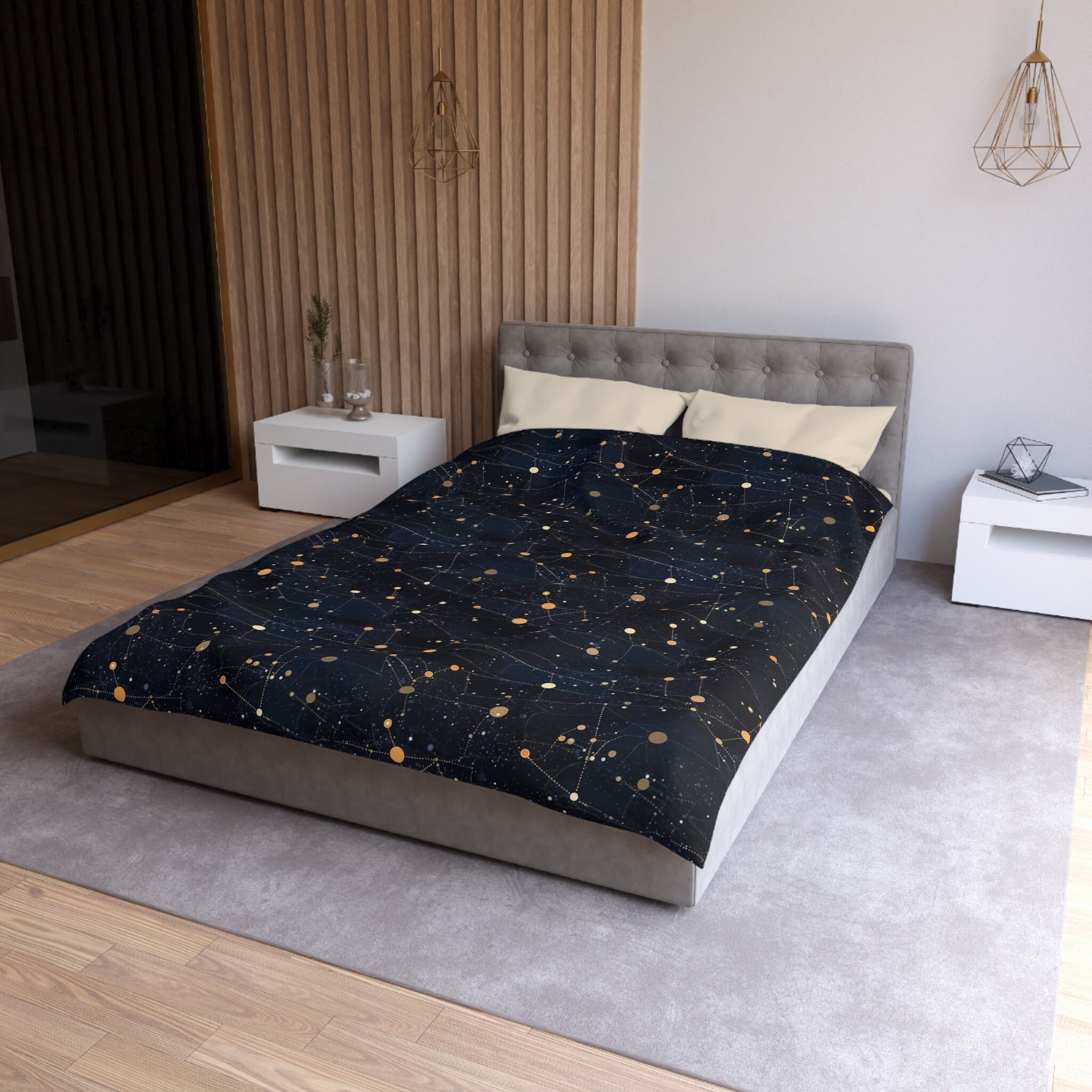Constellations Duvet Cover, Stars Space Night Sky Bedding Queen King ...