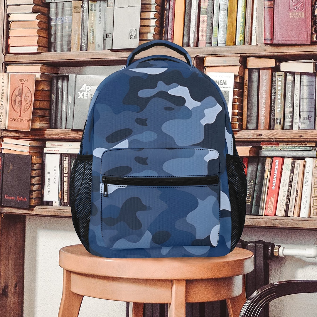 Navy Blue Camo Backpack, Camouflage Men Women Kids Gift School College ...