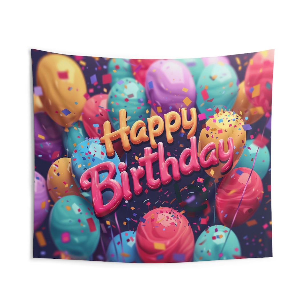 Happy Birthday Tapestry, Balloons Festive Wall Art Hanging Cool Unique ...