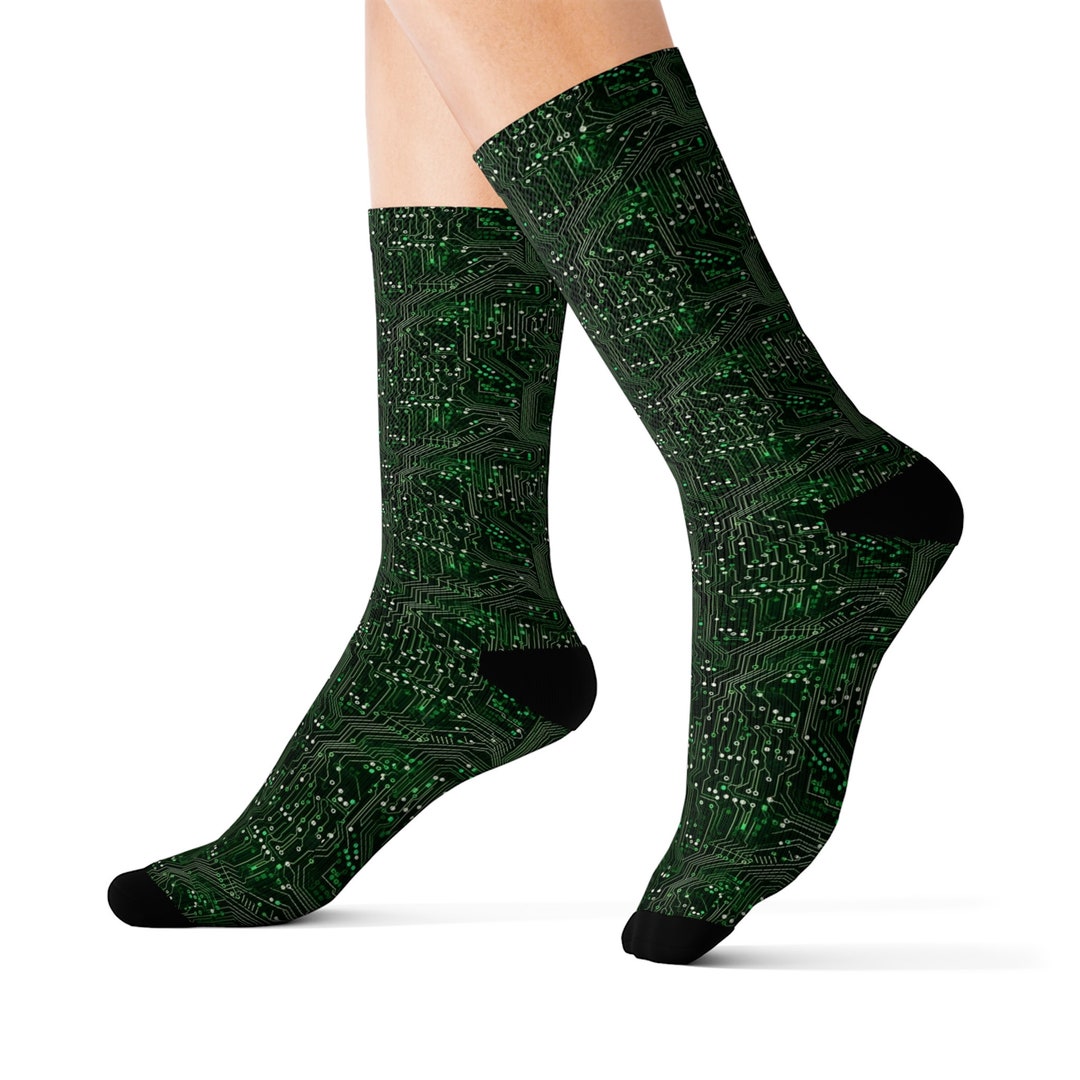 Circuit Board Socks, Green Programming Crew 3D Sublimation Women Men ...
