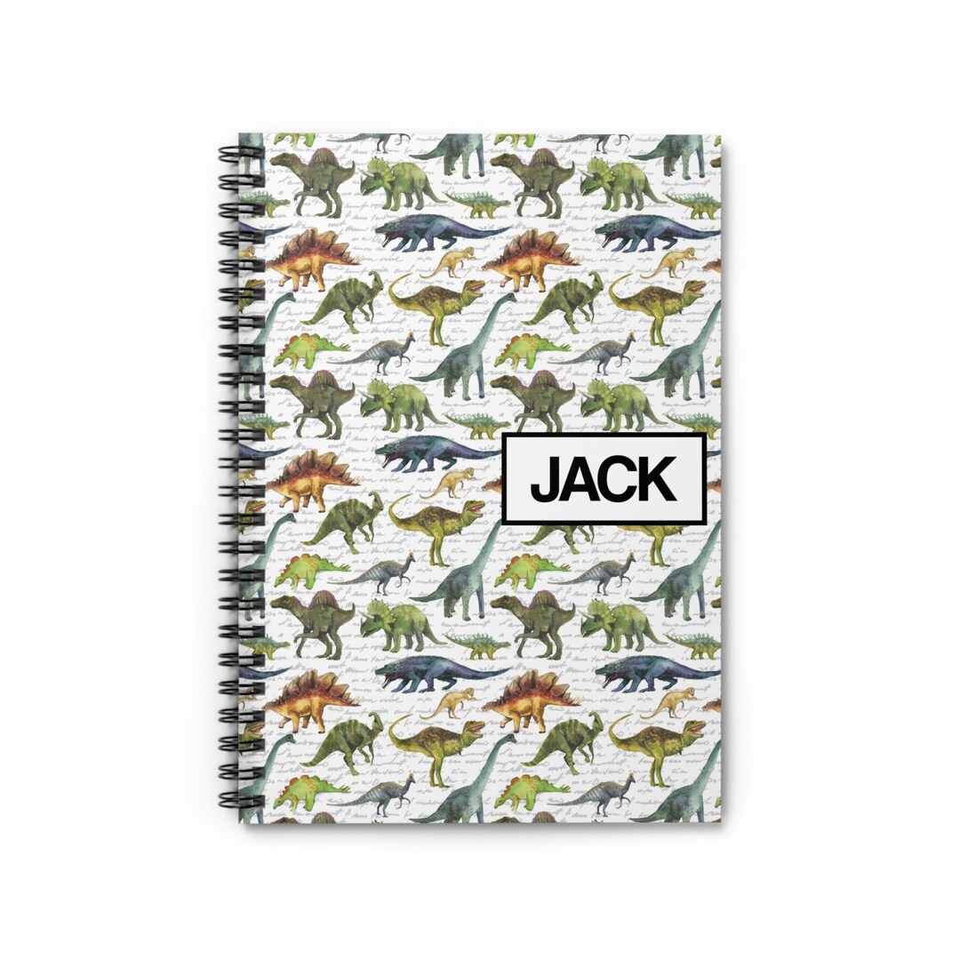Personalized Dino Spiral Notebook, Dinosaur Custom Name Lined Ruled ...