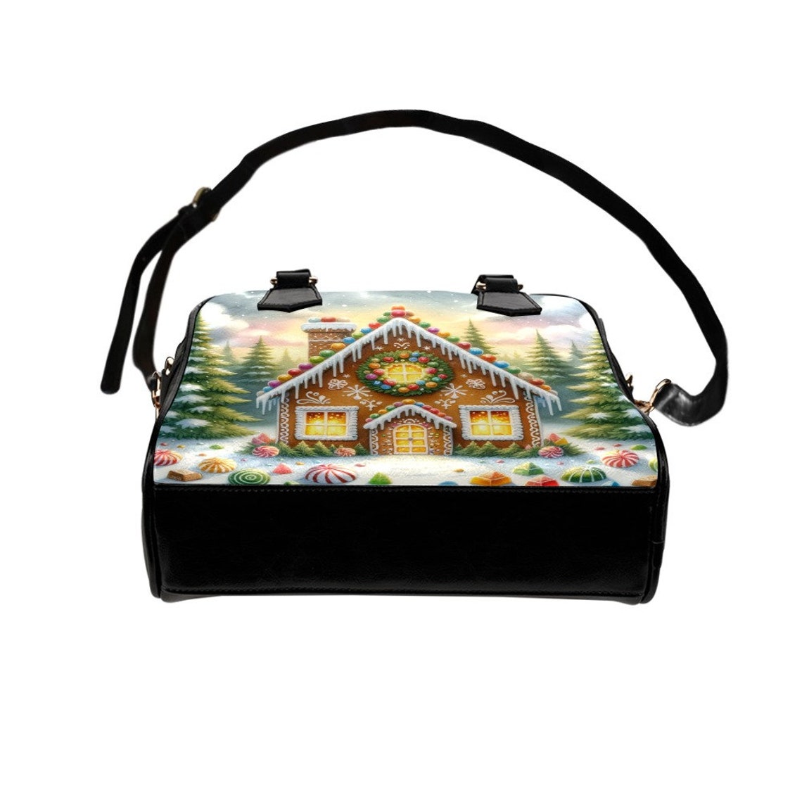 Gingerbread House Purse, Christmas Xmas Pattern Cute Small Shoulder Zip ...