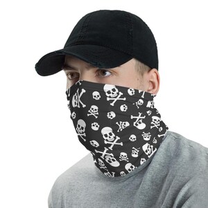 Skull Face Mask Neck Gaiter, Bones Skeleton Fabric Shield Fashion Biker ...