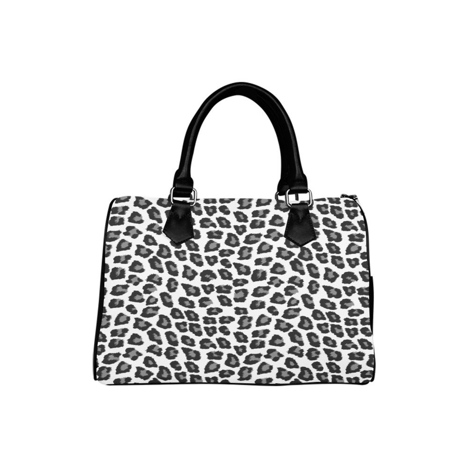 Snow Leopard Print Purse Handbag, Animal Black White Cheetah Canvas ...