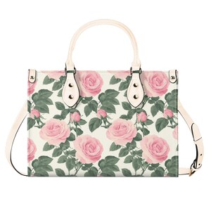Pink Rose Flower Shoulder Purse, Floral Cute Crossbody Vegan Leather ...