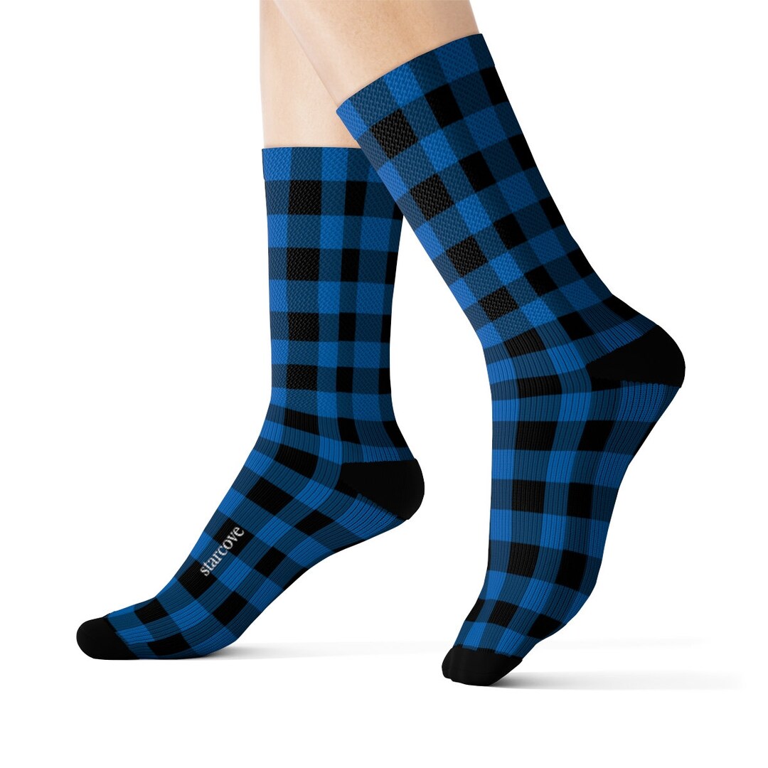 Blue Buffalo Plaid Socks, 3D Printed Sublimation Black Check Lumberjack ...