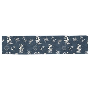 Nautical Navy Blue Table Runner, Ocean Sea Anchor Coastal Beach Home ...