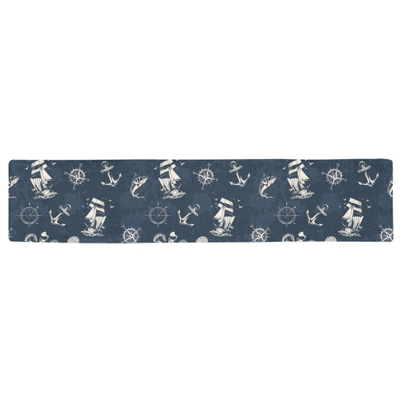 Nautical Navy Blue Table Runner Ocean Sea Anchor Coastal - Etsy