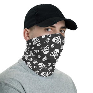 Skull Face Mask Neck Gaiter, Bones Skeleton Fabric Shield Fashion Biker ...