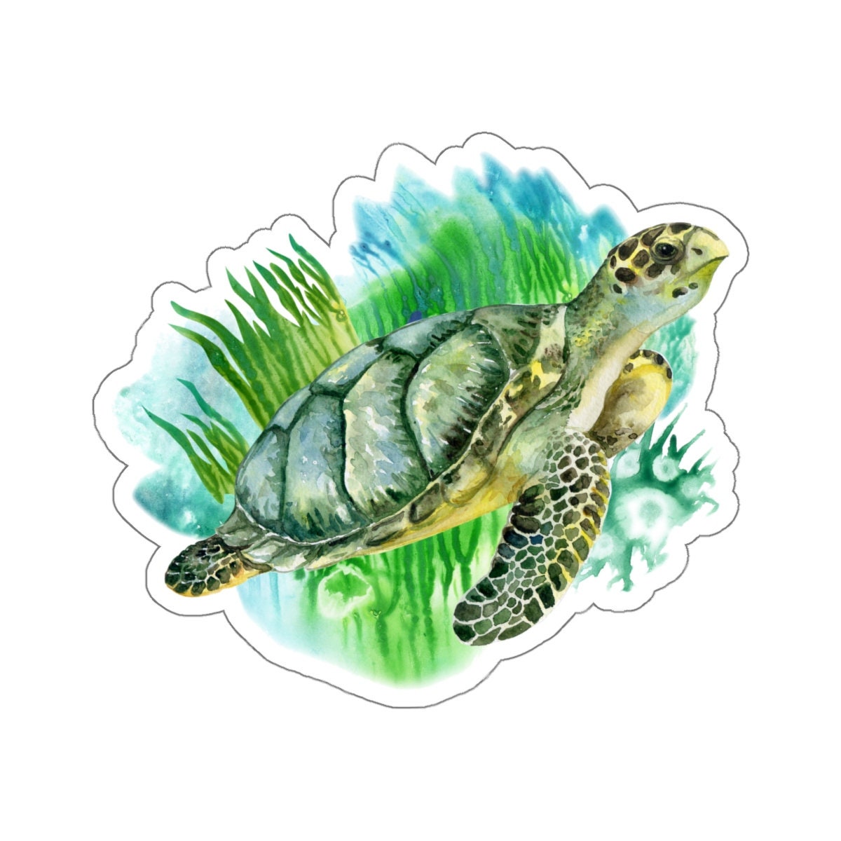 Sea Turtle Stickers Ocean Island Watercolor Green Laptop | Etsy
