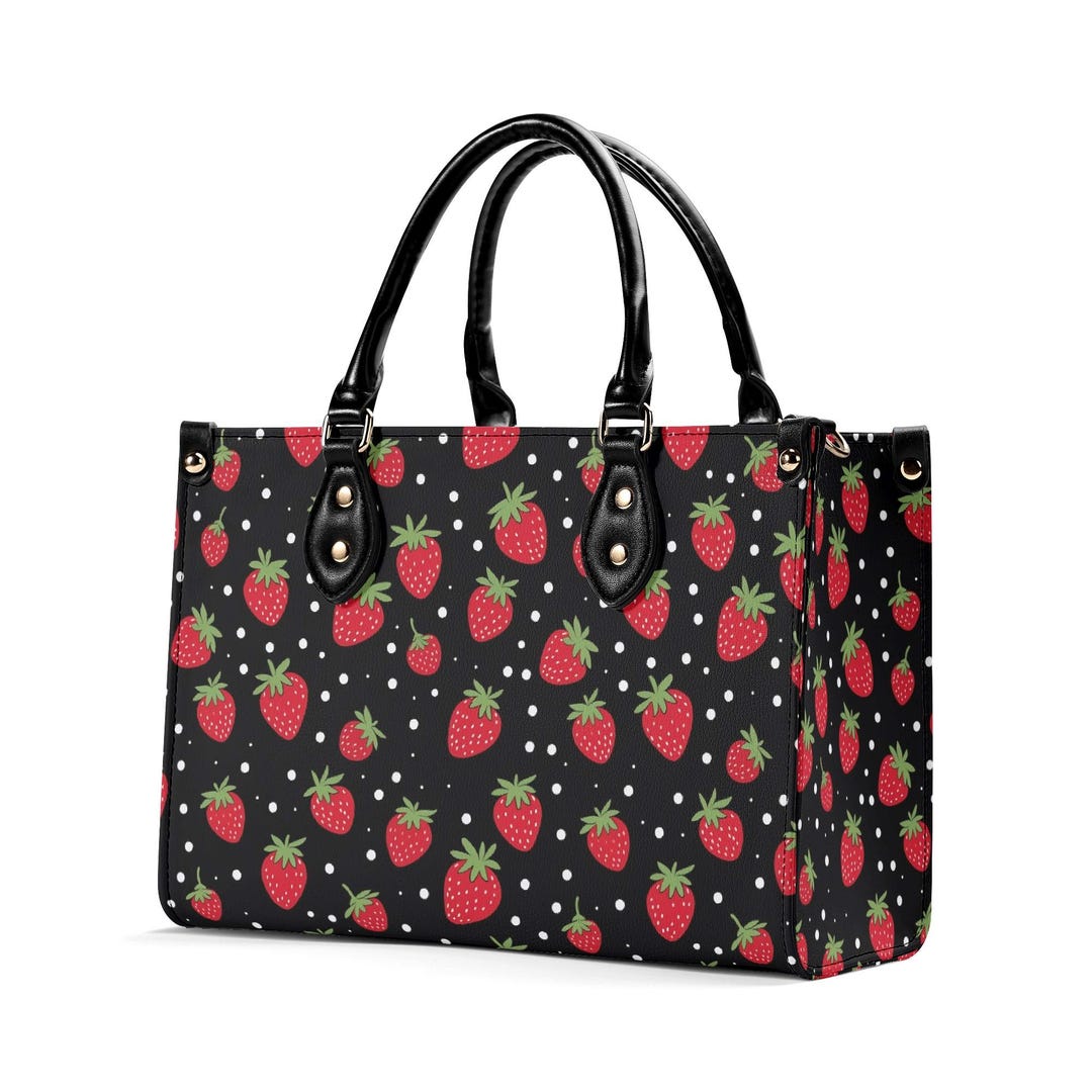 Strawberry Shoulder Purse, Red Black Fruit Crossbody Vegan Leather Top ...