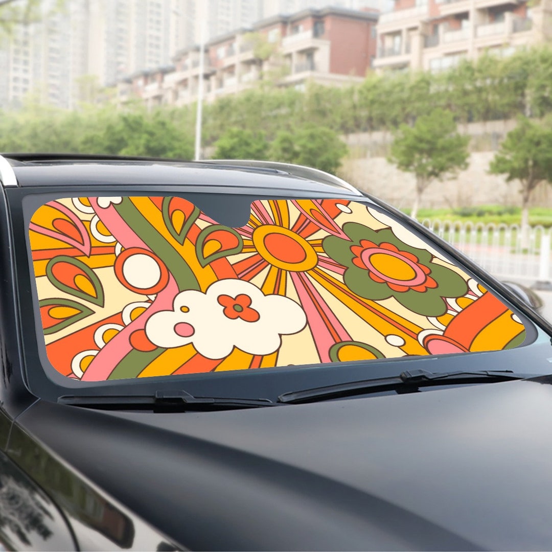 Groovy Sun Rays Car Sun Shade, Funky 60s 70s Front Windshield Car ...