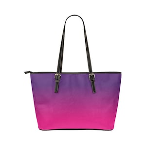 Pink Purple Ombre Tote Bag Purse, Gradient Tie Dye Vegan Leather Small ...