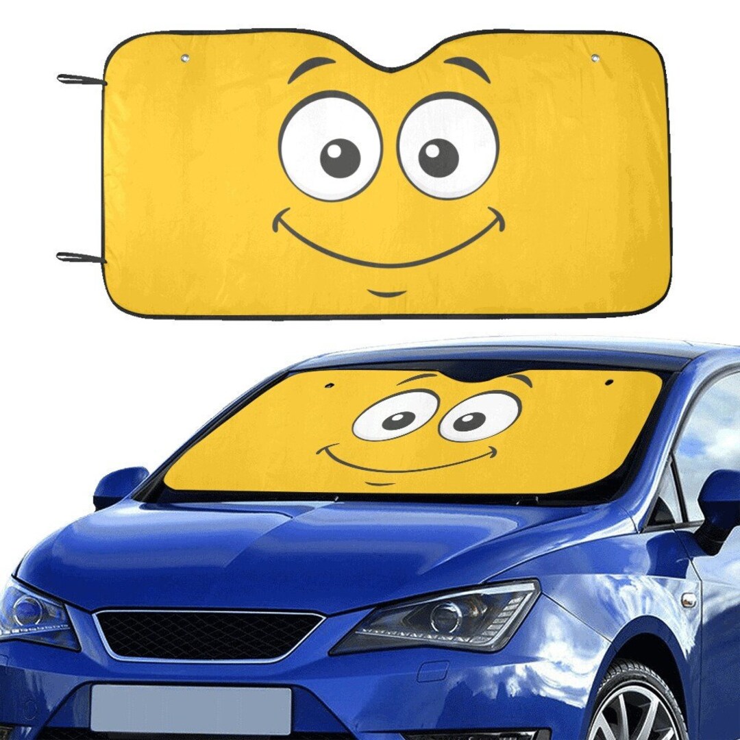 Cartoon Eyes Windshield Sun Shade, Happy Smiling Face Yellow Car ...