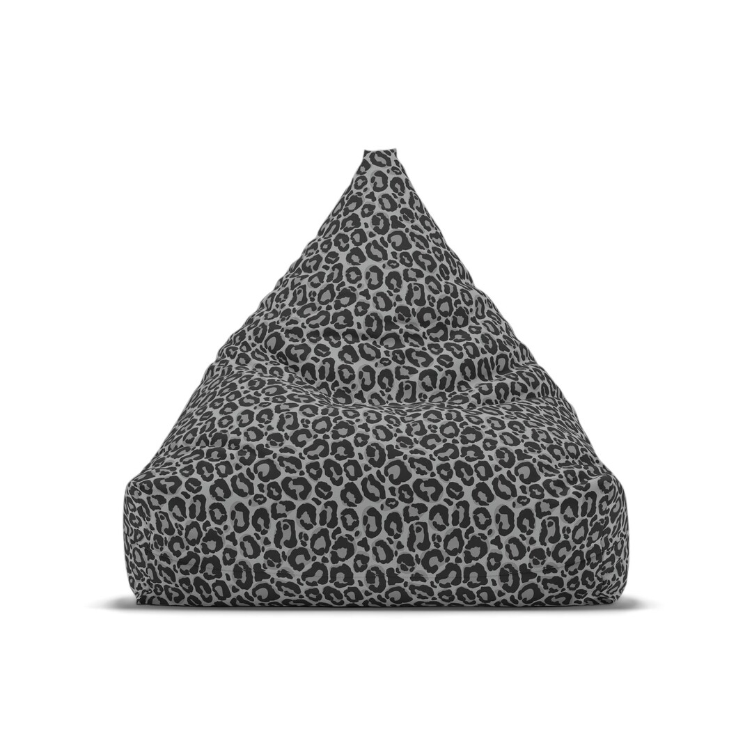 Grey Leopard Bean Bag Chair Cover, Animal Print Washable Furniture ...