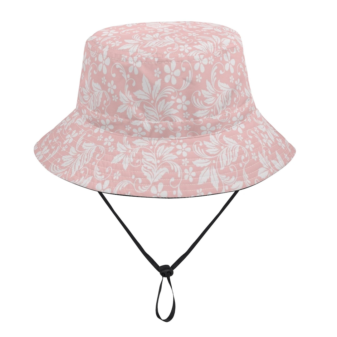 Pink White Floral Bucket Hat With String, Flowers Retro Vintage Summer ...