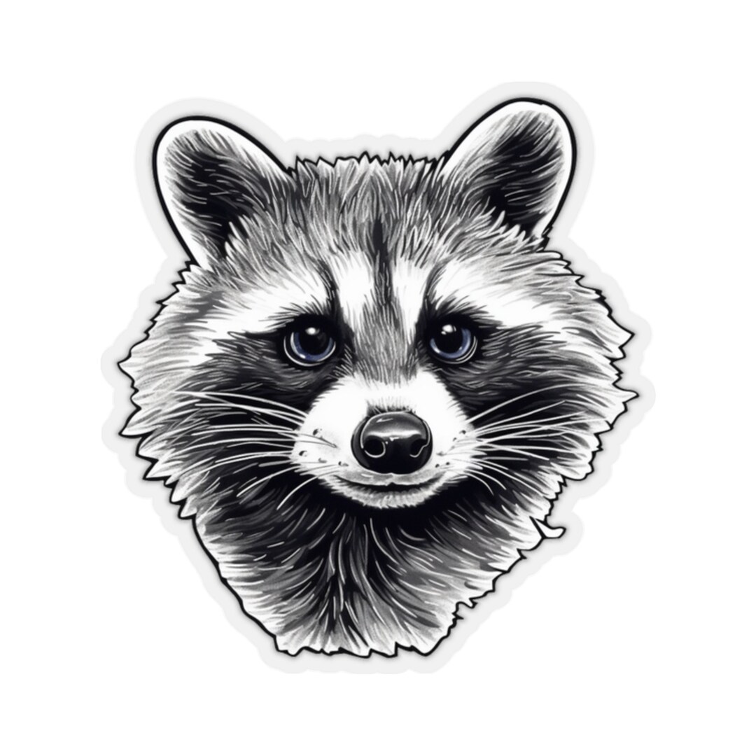 Raccoon Sticker, Animal Black White Art Laptop Decal Vinyl Cute ...