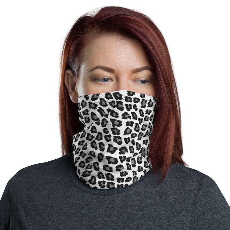 Snow Leopard Print Face Mask Washable Neck Gaiter Black White - Etsy