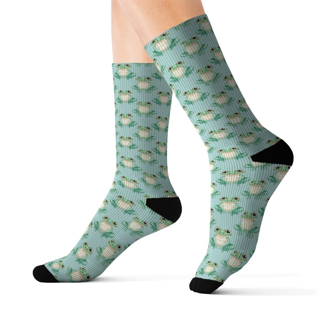 Frogs Socks, Pastel Green Kawaii Funny Crew Sublimation Women Men ...