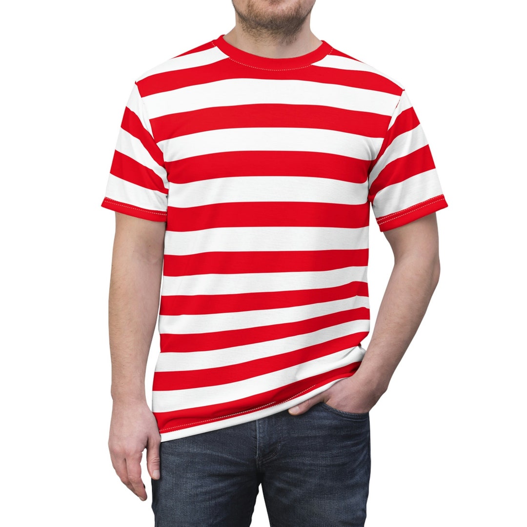 Red and White Striped Men Tshirt, Horizontal Bold Stripes Designer ...