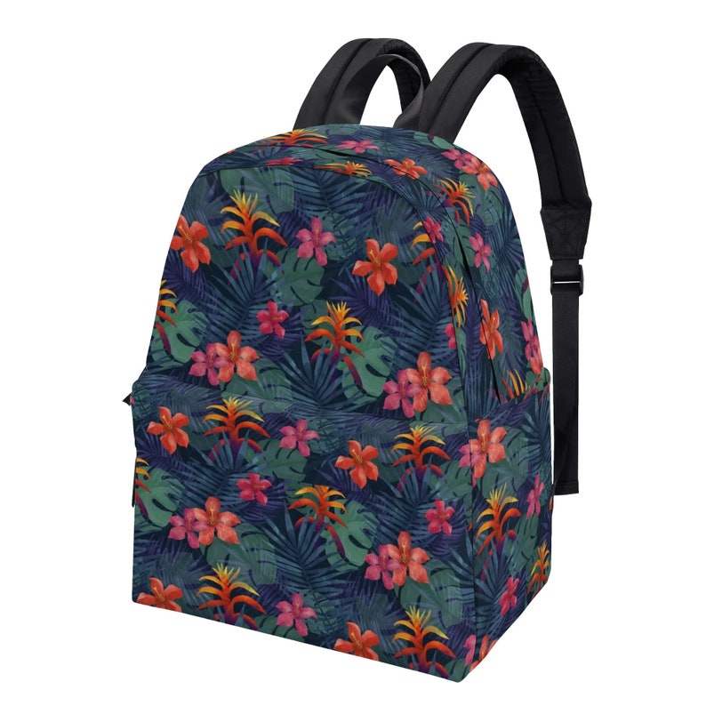 Tropical Flowers Backpack, Jungle Floral Hawaiian Green Men Women Kids ...
