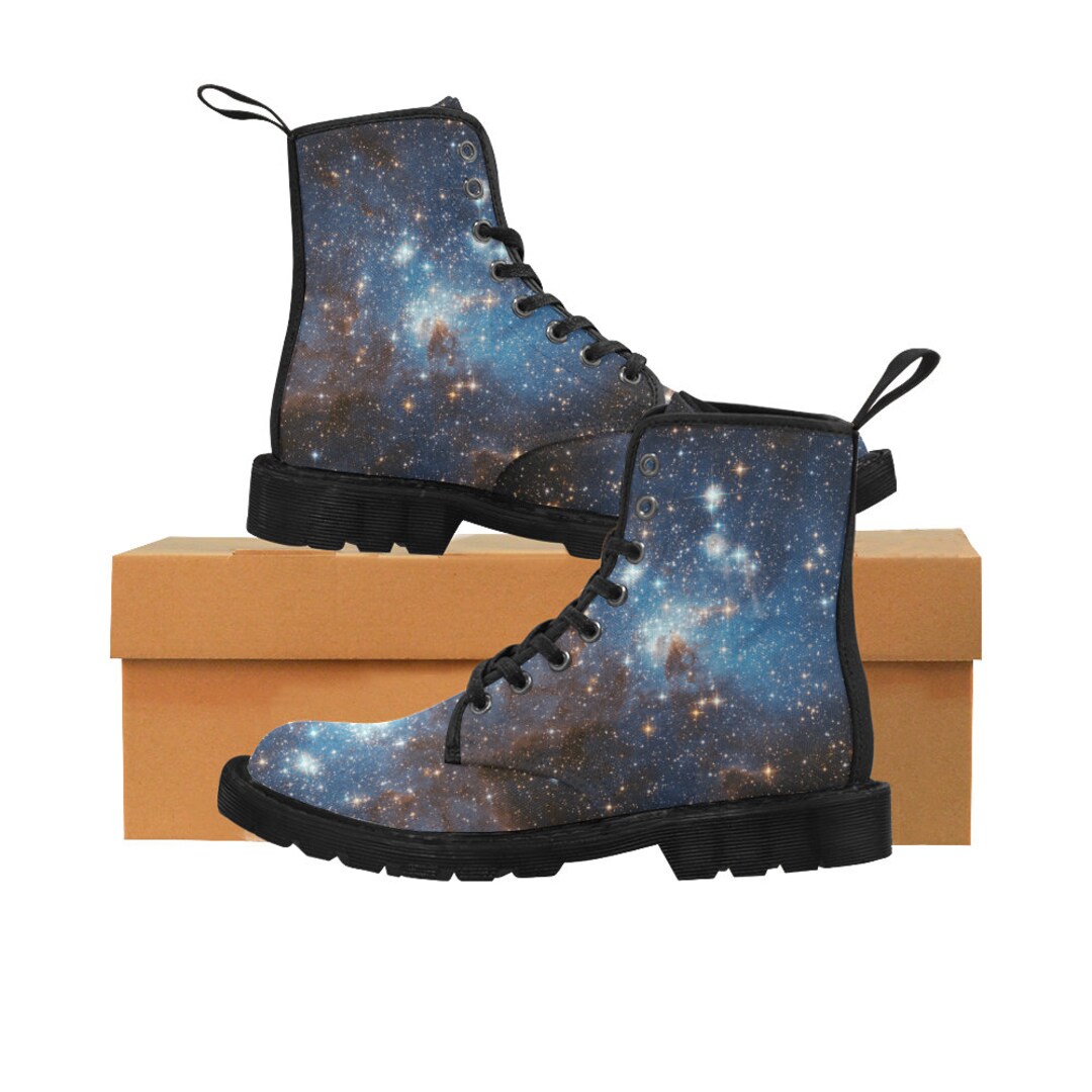 Galaxy Boots Women's Vegan Canvas Lace up Shoes, Blue Universe Space ...