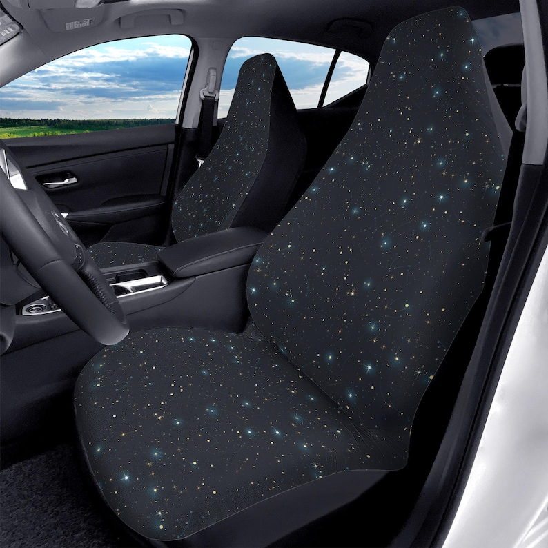 Constellation Stars Car Seat Covers (2 Pcs), Space Galaxy Pattern Auto ...
