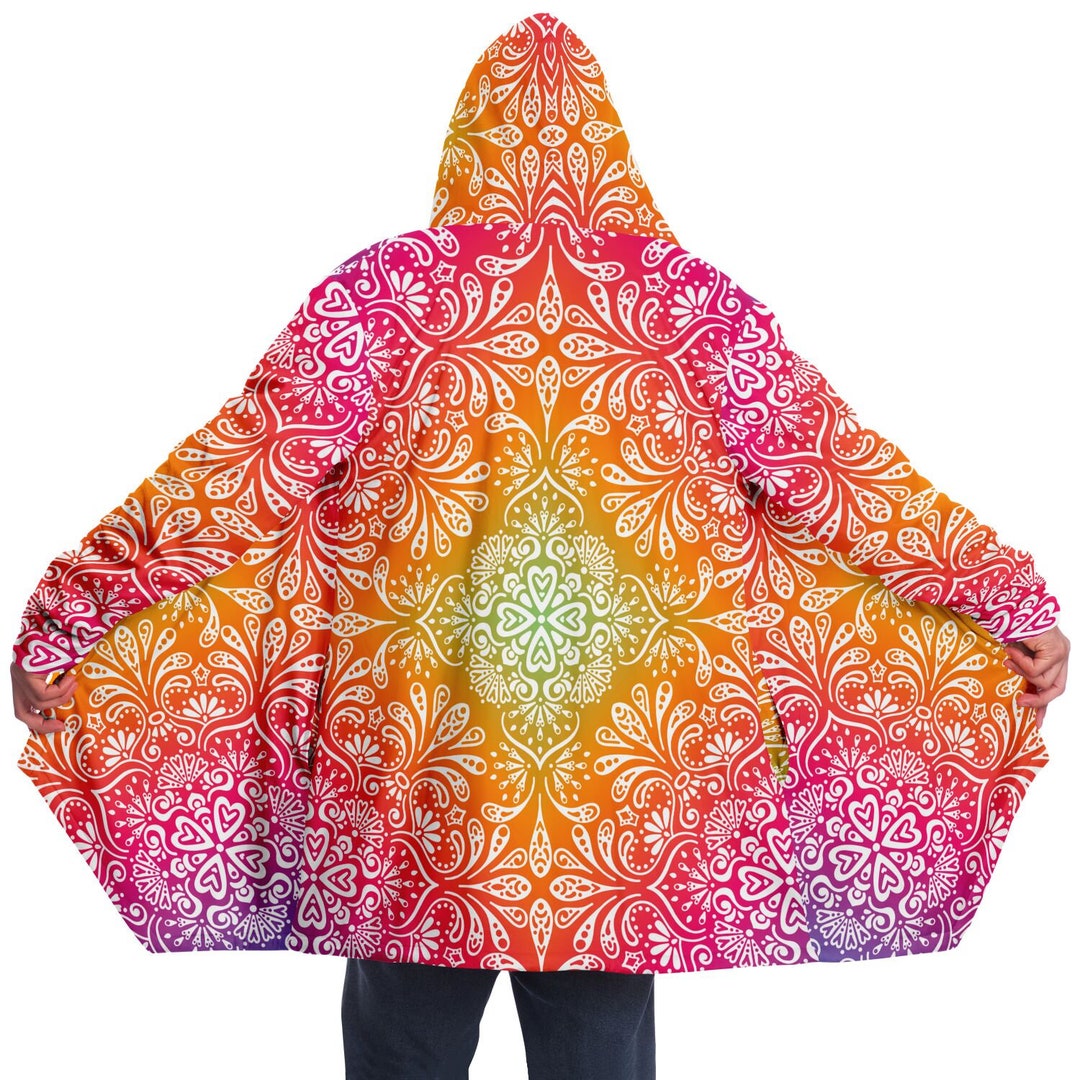 Mandala Hooded Cloak, Ombre Trippy Funky Men Women Modern Winter Warm ...