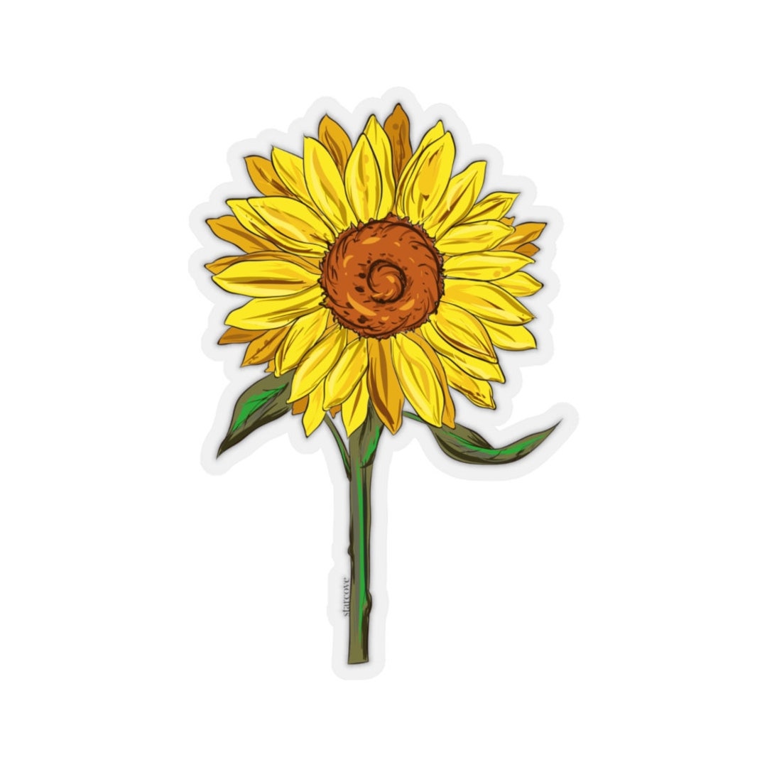 Sunflower With Stem Decal, Yellow Flower Floral Laptop Decal Vinyl Cute ...
