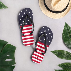 American Flag Flip Flops, Patriotic USA Red White Blue Stars Stripes ...