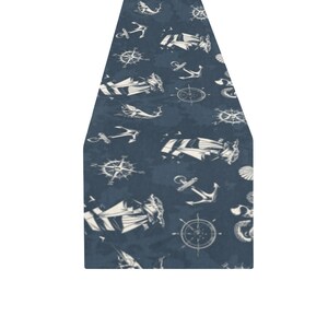 Nautical Navy Blue Table Runner, Ocean Sea Anchor Coastal Beach Home ...