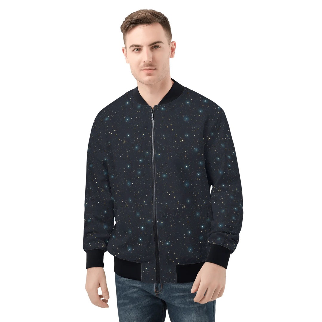 Space Galaxy Men Bomber Jacket, Constellation Stars Zip up Male ...