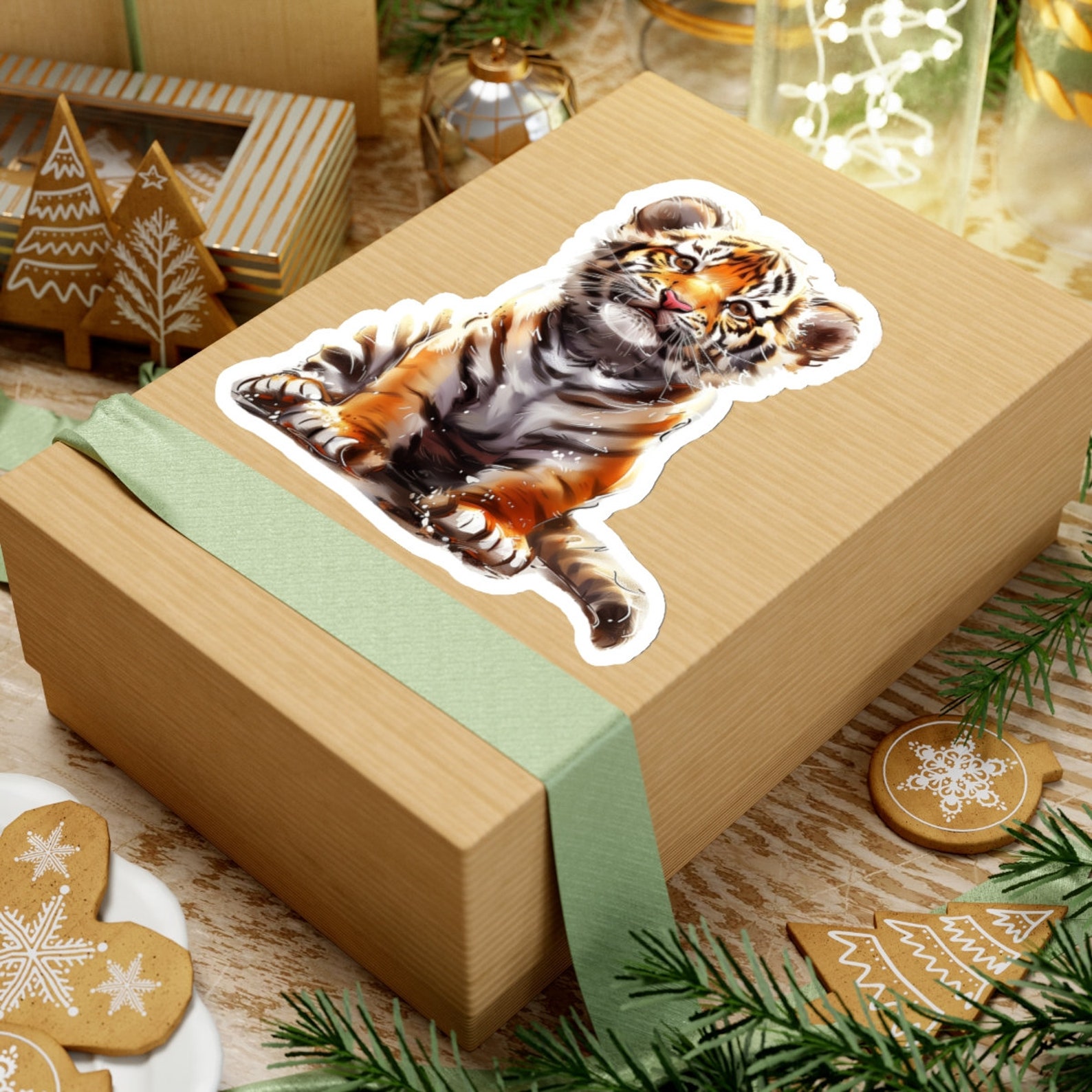 Northeast Tiger Sticker Decal, Cub Baby Watercolor Animal Art Vinyl ...