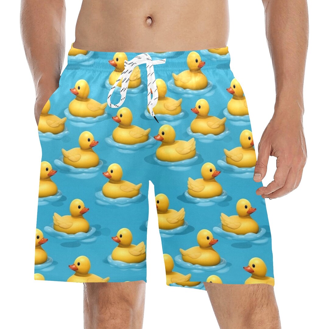 Yellow Rubber Duck Men Swim Trunks Shorts, Print Swimming Mid Length ...
