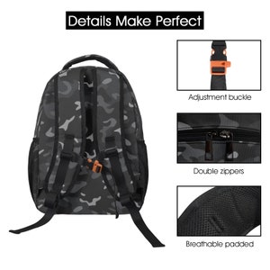 Black Camo Backpack, Camouflage Grey Gray Men Women Kids Gift School ...