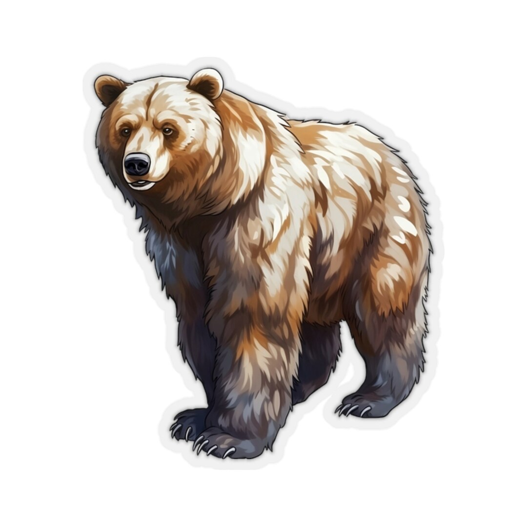Grizzly Bear Sticker Decal, Animal Art Vinyl Laptop Cute Waterbottle ...