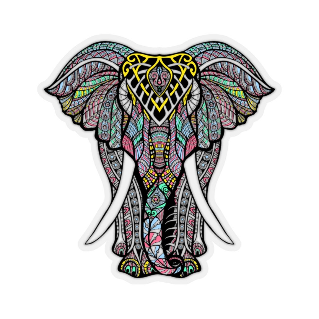 Indian Elephant Sticker, Animal Ornate Laptop Decal Vinyl Cute ...