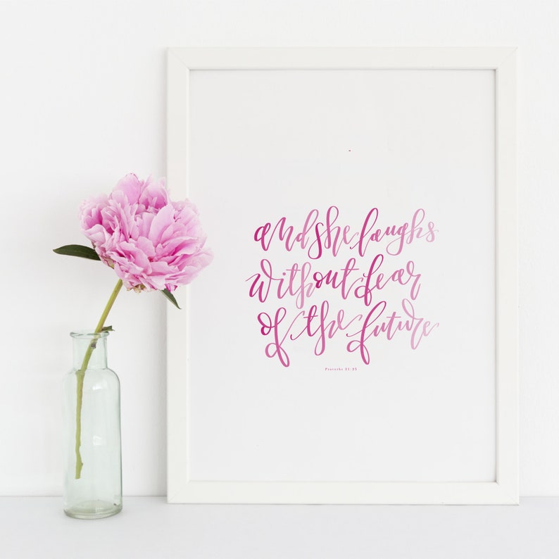 Proverbs 31:25 Printable Bible Verse, Hand Lettered Calligraphy Print ...