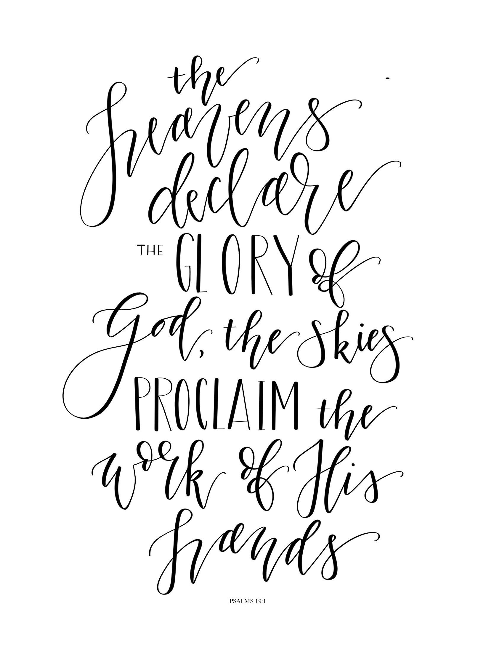 Psalms 19:1 Printable Bible Verse, Hand Lettered Calligraphy Print ...