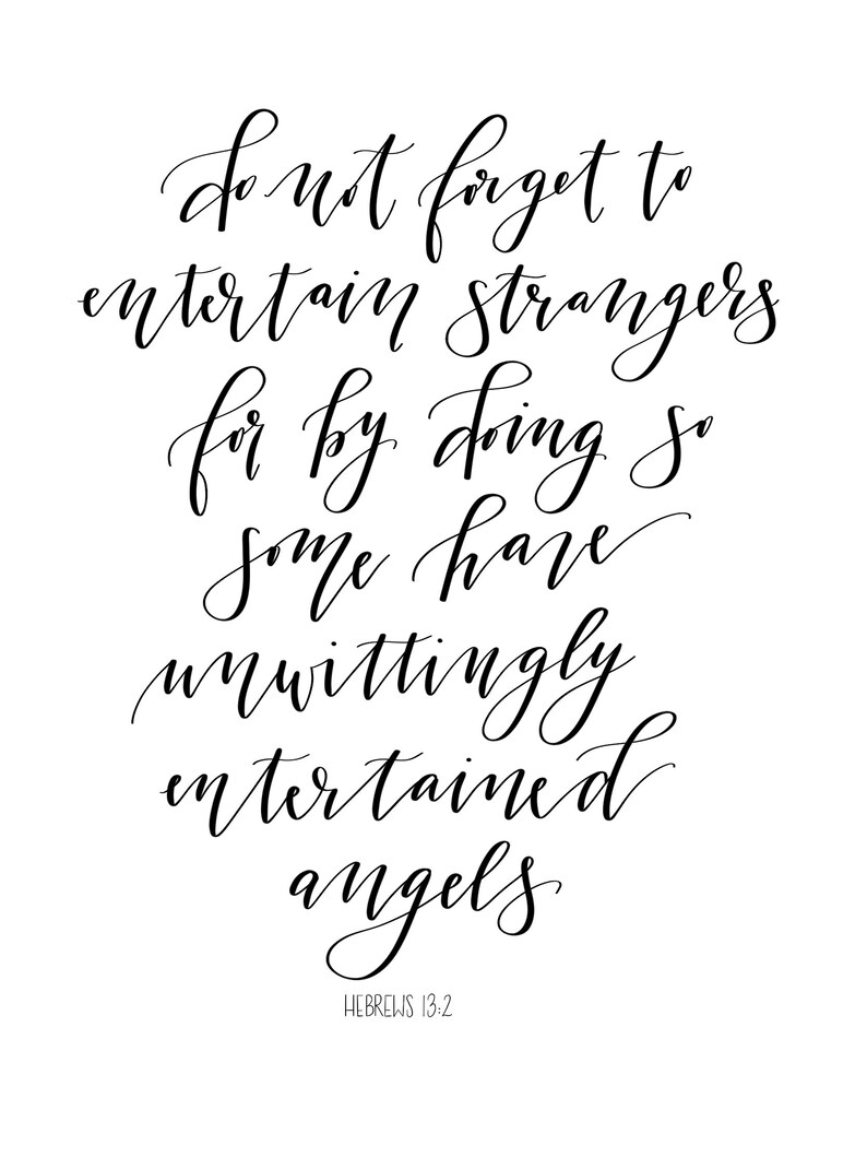 Hebrews 13:2 Printable Bible Verse, Hand-lettered Calligraphy Print ...