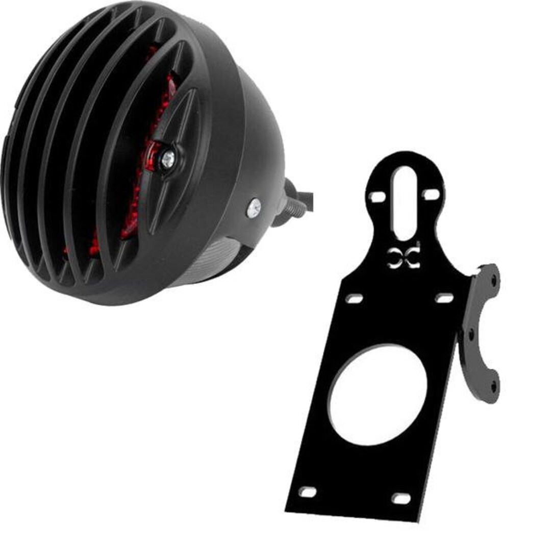 Round Finned Grill Bobber Brake Light With License Plate Bracket - Etsy