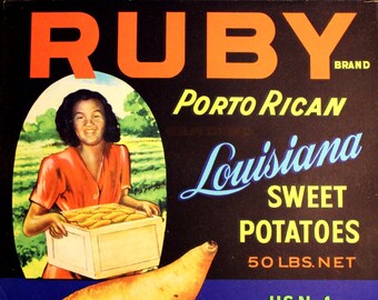 Original Vintage Yam Crate Label 1950s Honey Bee Louisiana Church Point ...