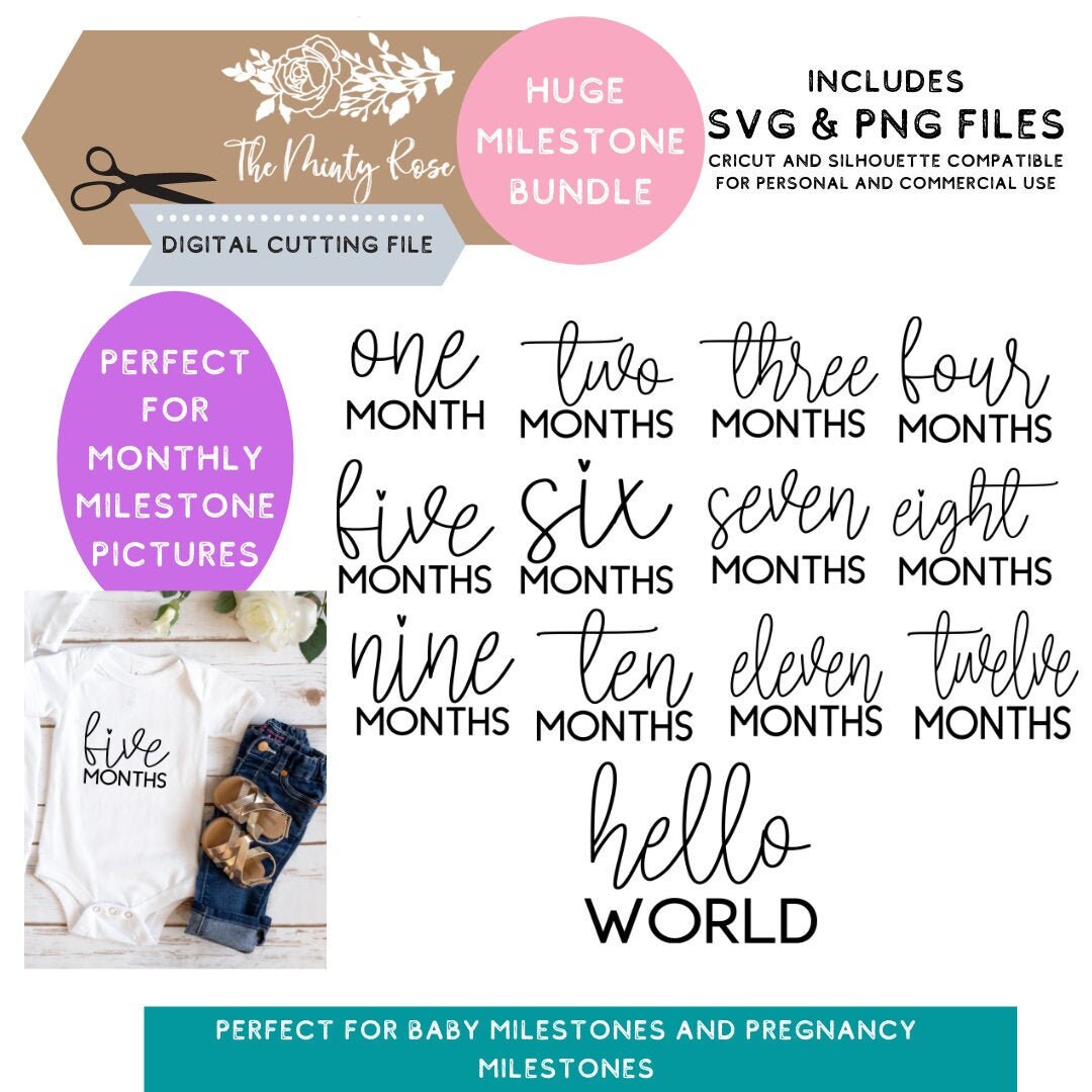 Baby Milestone Svg Bundle, Pregnancy Milestone Svg, New Baby, DIY Baby ...