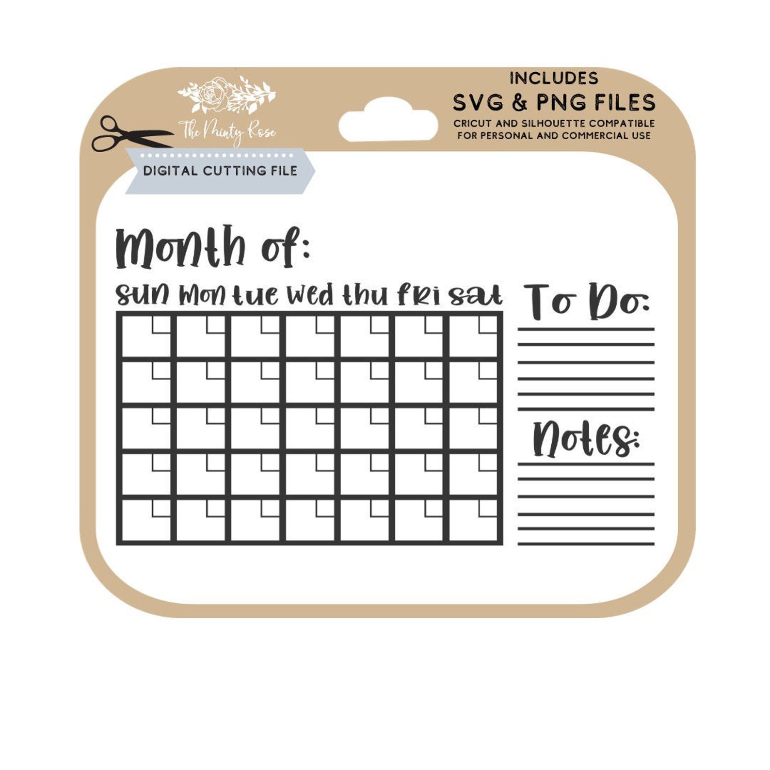 Blank Calendar With Notes and to Do List Svg Blank Monthly - Etsy
