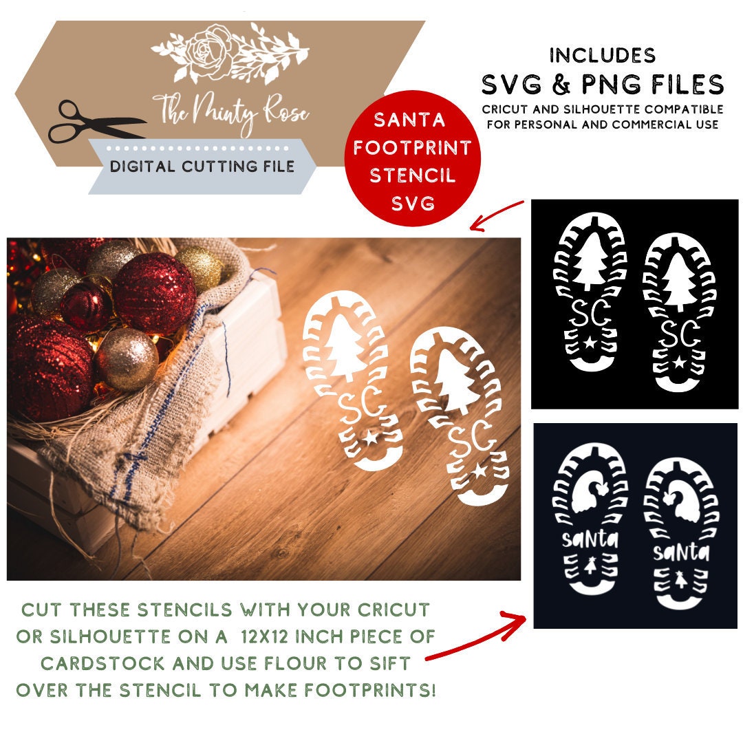 Santa Footprint Stencil SVG, Santa Prints Svg, DIY Santa Foot Print ...