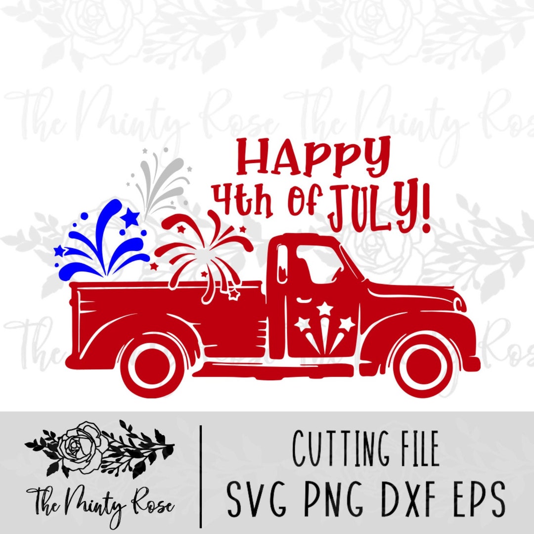 Red Truck Svg, Happy 4th of July, Vintage Red Truck, Fourth of July ...