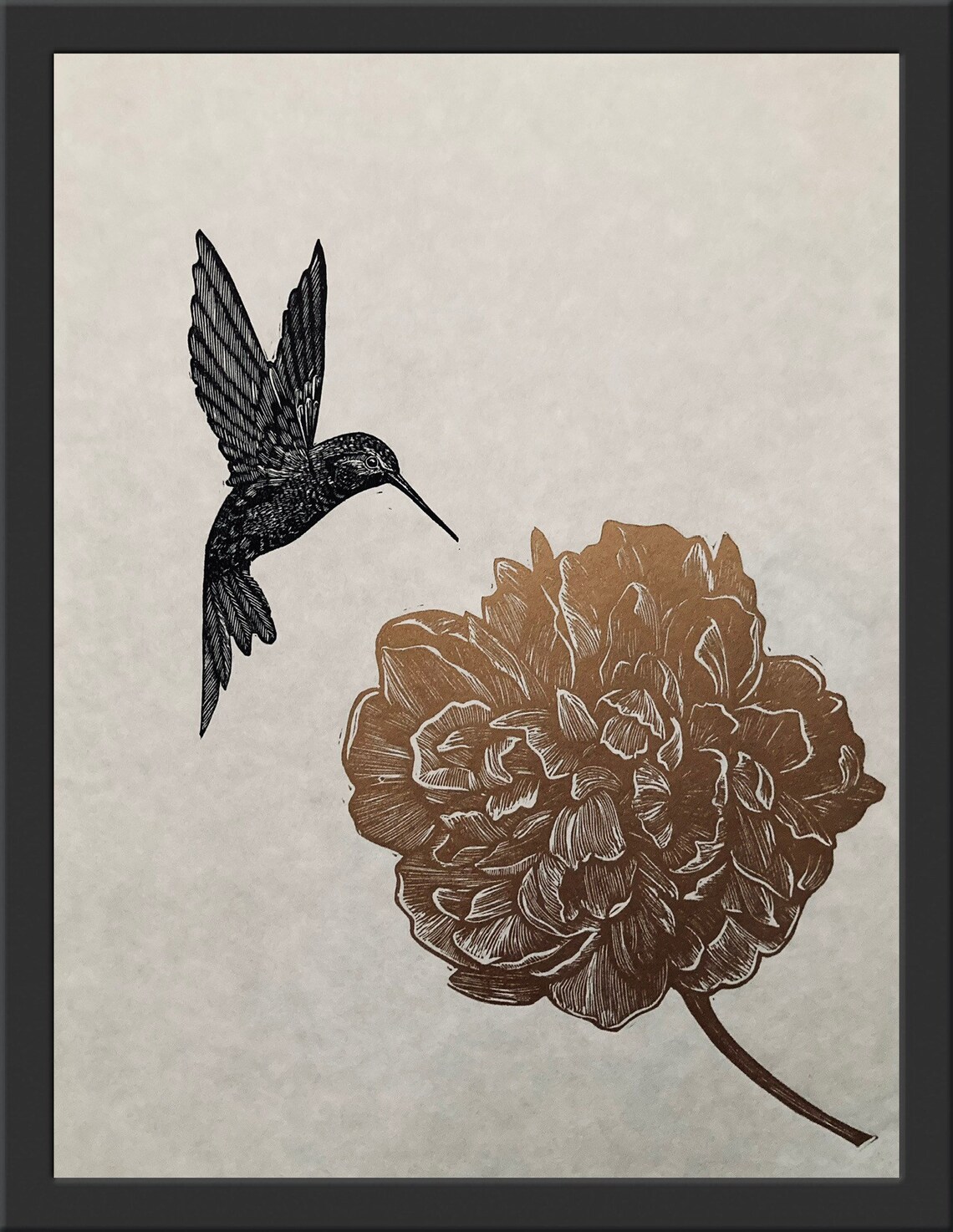 Peony and Hummingbird Original Linocut Print - Etsy