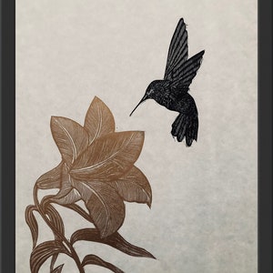 Lily and Hummingbird Original Linocut Print - Etsy
