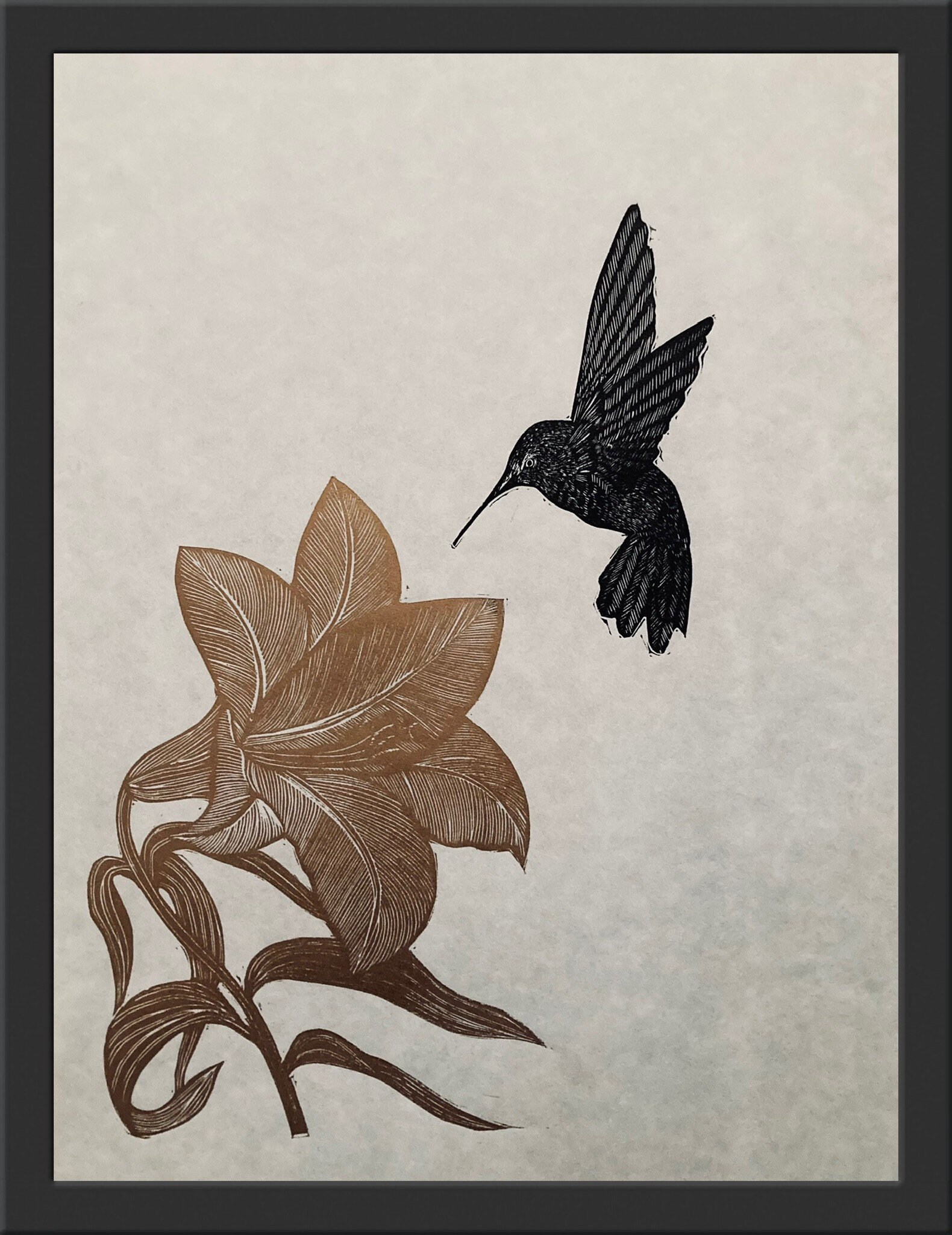 Lily and Hummingbird Original Linocut Print - Etsy